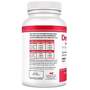 Pet Health Solutions Derm Tabs Extra Strength for Dogs - Natural Oil, Vitamins, Minerals, and Antioxidants - Support Healthy Skin and Reduce Shedding - 360 Chewable Tablets
