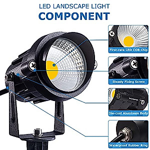 SUNVIE 12W LED Low Voltage Landscape Lights, Outdoor 12V 3000K Warm White (900LM) Waterproof Garden Pathway Lights Wall Tree Flag Spotlights with Spike Stand, 2 Pack with Connector