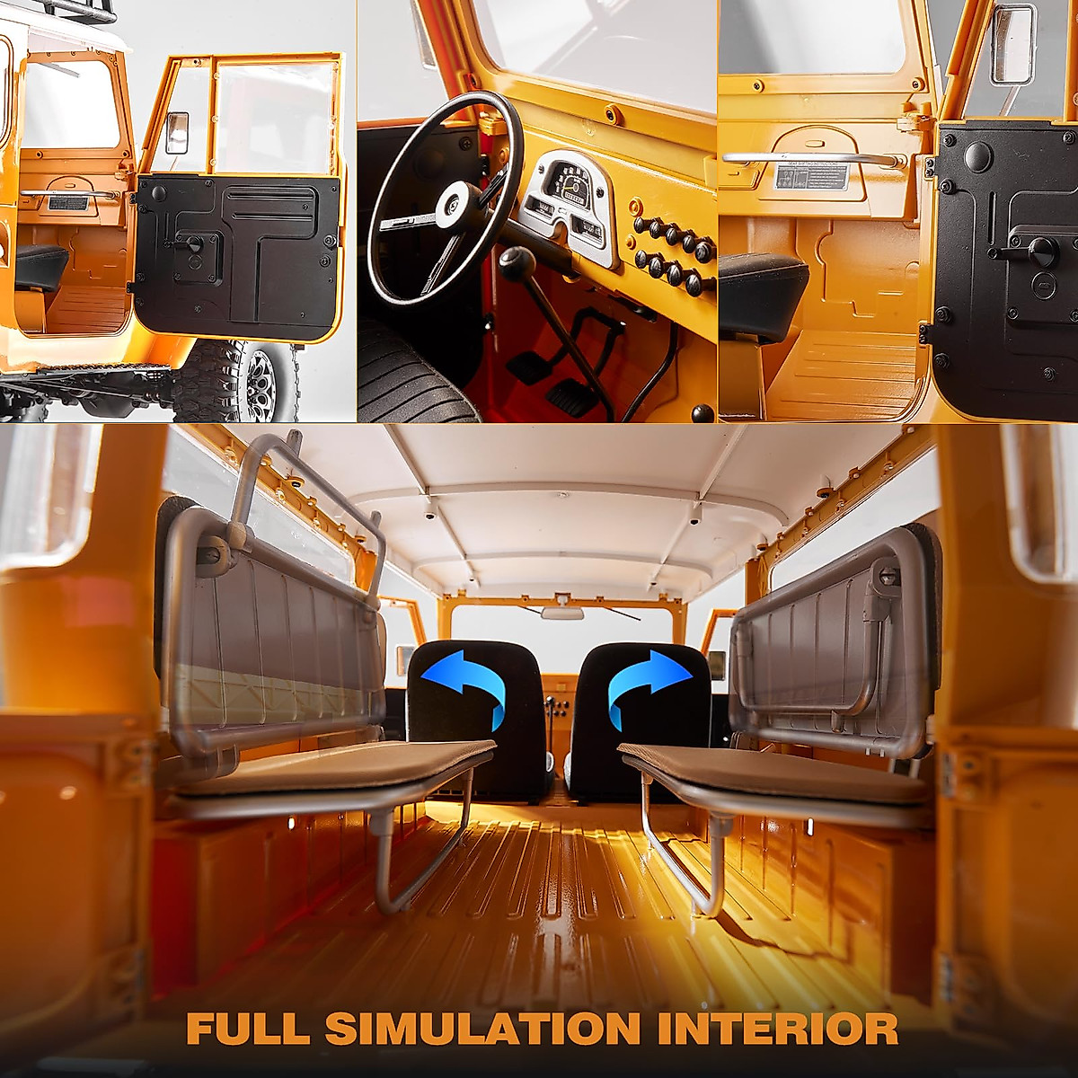 BEEZRC FMS 1/10 RC Crawler FJ40 Toyota Licensed RS 4WD 2.4G Model Car Hobby 4x4 RC Rock Crawler RC Car Offroad RC Truck Remote Control Car with Transmitter for Adults(Yellow) FMS11035RSYL