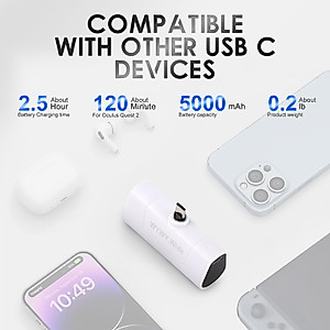 WYWY.Wide Battery Pack Compatible with Oculus/Meta Quest 3 Quest 2 and Quest, 5000mAh Lightweight Power Bank, 15W Fast Charging Extended Battery for Extra 2+ Hours of Gaming Time