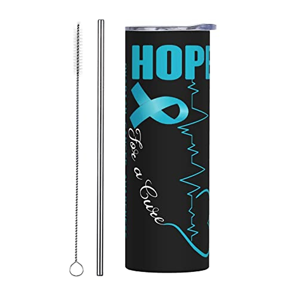 LIICHEES Hope For A Cure Ovarian Cancer Awareness Stainless Steel Vacuum Insulated Tumbler 20oz Coffee Cups Travel Mug Water Cup with Leak-Proof Flip Lid Metal Straw Cleaning Brush