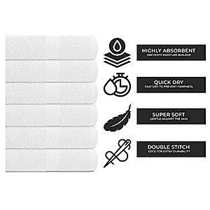 KAHAF COLLECTION 100% Cotton Bath Towel Set, White 24x48 Pack of 6 Towels, Quick Dry, Highly Absorbent, Soft Feel Towel, Gym, Spa, Bathroom, Shower, Pool, Luxury Soft Towels Light-Weight