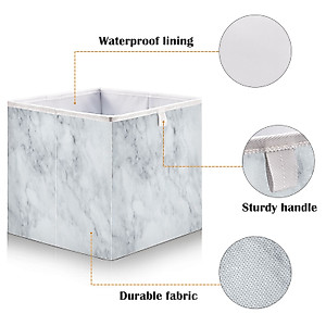 Kigai White Marble Texture Cube Storage Bin, Large Collapsible Organizer Storage Basket for Home Office Décor, 11 x 11 x 11 in