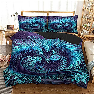 3D Blue Dragon Bedding Set Chinese Dragon Full Queen Duvet Cover Set with Pillow Cases Bed Sheets Twin King Quilt Cover Bed Linen (US Full)