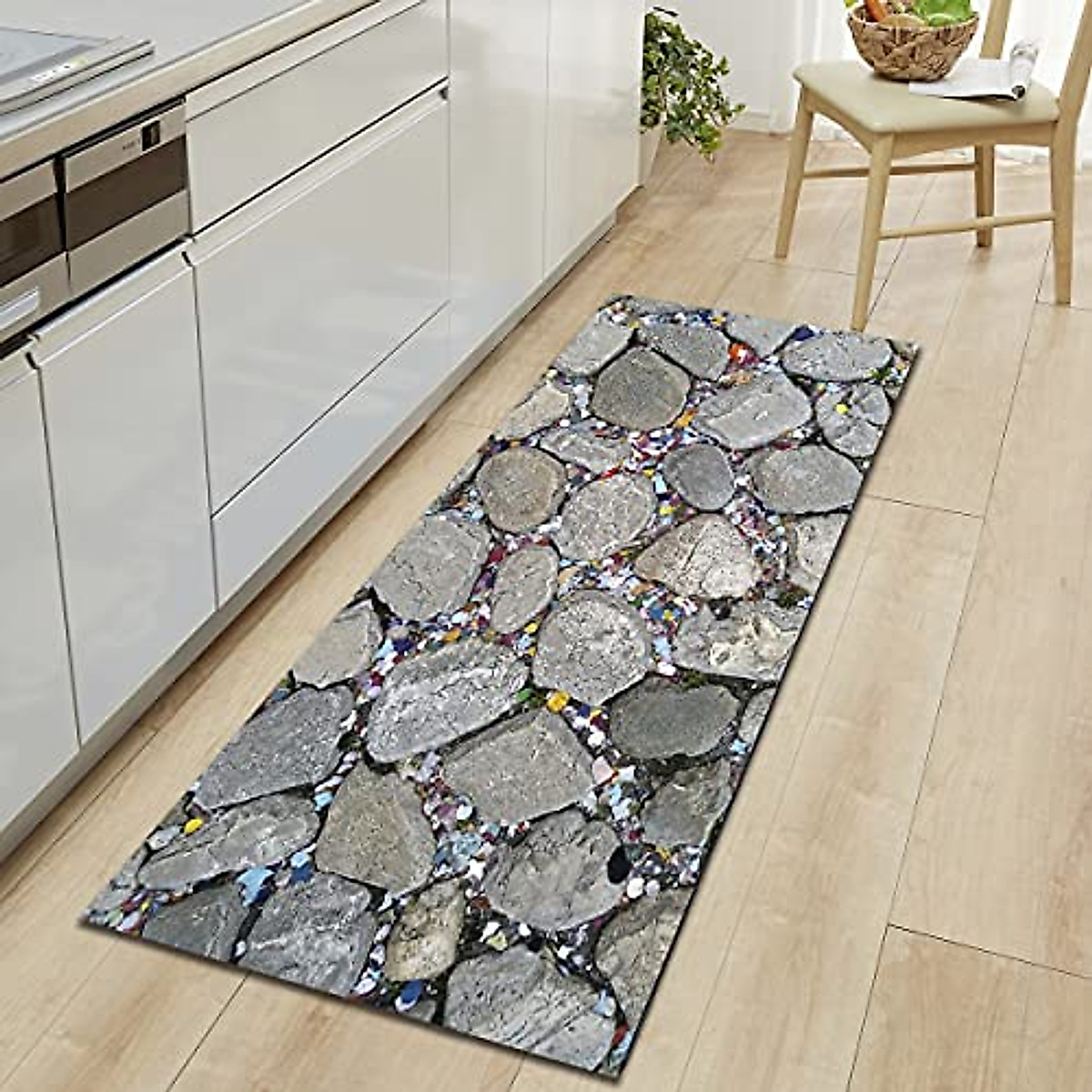 OPLJ Long Kitchen Mat Cobblestone Grain Bath Carpet Floor Mat Home Entrance Doormat Modern Rug Bedroom Living Room Floor Mats A8 60x180cm