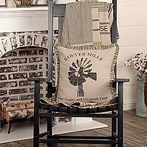 VHC Brands Farmhouse Pillows & Throws-Sawyer Mill Tan 18" x 18" Pillow, 18x18, Windmill Charcoal
