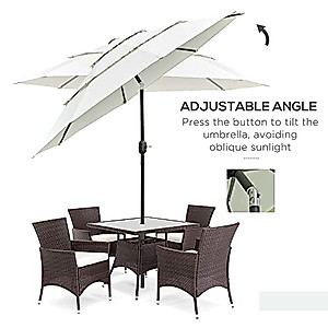 Outsunny 9FT 3 Tiers Patio Umbrella Outdoor Market Umbrella with Crank, Push Button Tilt for Deck, Backyard and Lawn, Beige