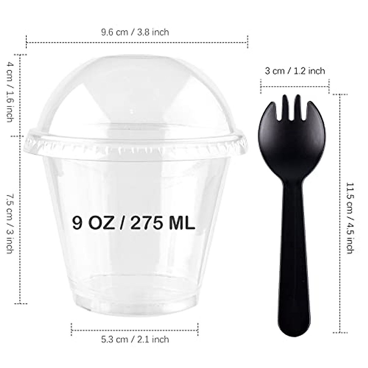 TOFLEN 50Sets 9 oz Clear Plastic Parfait Cups with Dome Lids (No Hole) and Sporks Disposable Party Serving Cups for Desserts, Yogurt Parfait, Fruit, Ice Cream, No Leaking To-Go Breakfast Snack Cups