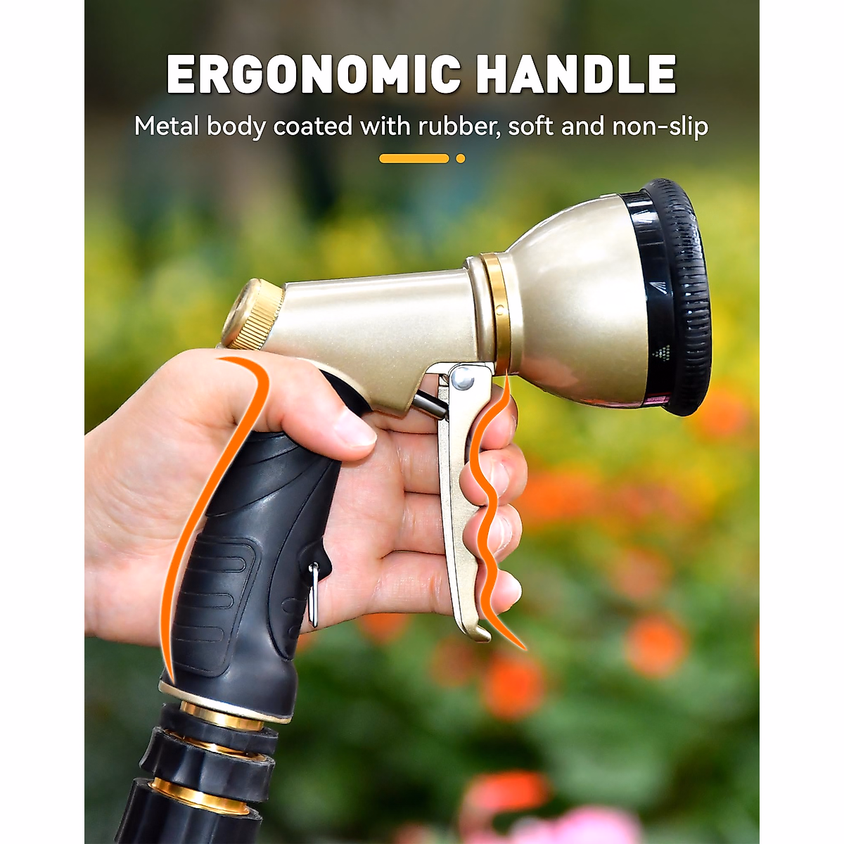 RAINPOINT Garden Hose Nozzle, 100% Zinc Alloy Hose Sprayer Nozzle with 9 Spray Patterns, High Pressure Water Hose Nozzle Heavy Duty Hand Sprayer, Watering Plants and Lawn, Car Washing, Pet Showering