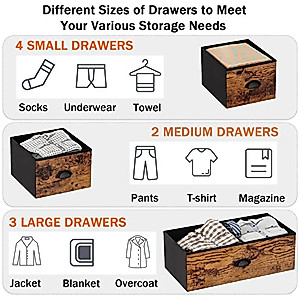 Furnulem 9 Drawer Dresser Large with Shelf, Tall Closet Storage Organizer for Bedroom, Fabric Storage Dresser, Wooden Top, Living Room, Entryway-Industrial Style (Rustic Brown, 31.5"x11.4"x39.8")