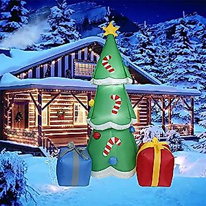 6 FT Blow up Christmas Decoration Inflatable Outdoor Christmas Tree Gift Giant with LED Light Xmas Decor for Holiday Party Yard/Lawn/ Garden/Patio