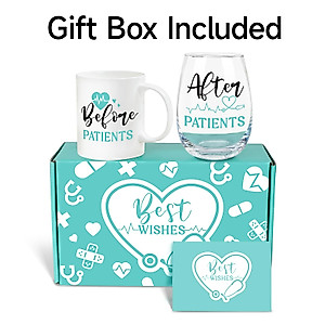 Before Patients, After Patients Gifts Set - 11 oz Coffee Mug and 19 oz Wine Glass Set Gifts Idea for Nurse, Dentists, Doctors, Hygienists, Physician, Unique Graduation Birthday Gifts