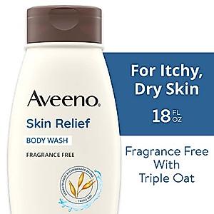 Aveeno Skin Relief Fragrance-Free Body Wash with Triple Oat Formula, Gentle Daily Cleanser for Sensitive Skin Leaves Itchy, Dry Skin Soothed & Feeling Moisturized, Sulfate-Free, 18 fl. oz