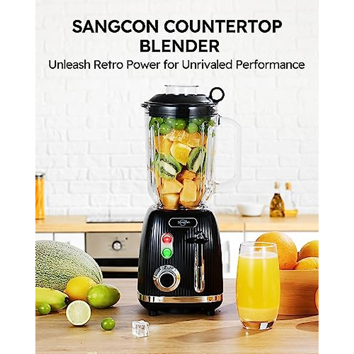 Sangcon 800W Blender for Shakes and Smoothies with 57 Oz Glass Jar & 10 Oz Grinding Cup, Smoothie Blenders and Food Processor Combo for Kitchen with 2 Speeds + Pulse, 6 Fins Blade & Grinding Blade