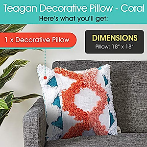 Refinery29 | Teagan Collection | 100% Cotton Luxury Decorative Textured Throw Pillows, Ultra Soft with Stylish Modern Woven Tufted Design for Home Décor, 18 x 18, Coral