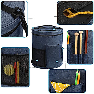 SumDirect Knitting Bag, Yarn Organizer Tote Bag Portable Storage Bag for Yarns, Carrying Projects, Knitting Needles, Crochet Hooks, Manuals and Other Accessories (Blue)
