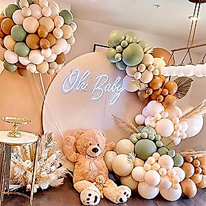 DIY Sage Green Balloon Garland Kit - 137pcs Matte Green Nude Neutral and Brown Balloons, for Birthday, Teddy Bear Baby Shower, Wedding, Boho Party Decorations, Jungle Safari Woodland Party Supplies