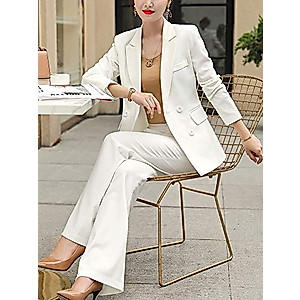 SUSIELADY Women's Blazer Suits Two Piece Solid Work Pant Suit for Women Business Office Lady Suits Sets (Bl01-white, Medium)