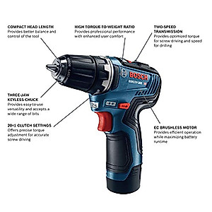 BOSCH GSR12V-300B22 12V Max EC Brushless 3/8 In. Drill/Driver Kit