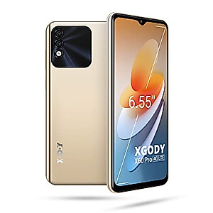 Xgody X60 Pro 4G Unlocked Phones, 6.6'’ QHD Waterdrop Screen Dual Sim Unlocked Cell Phones, Quad-core 2GB+16GB Smartphones, 3000mAh Battery, Face Unlock, Camera 5MP+5MP Cheap Android Phone (Gold)