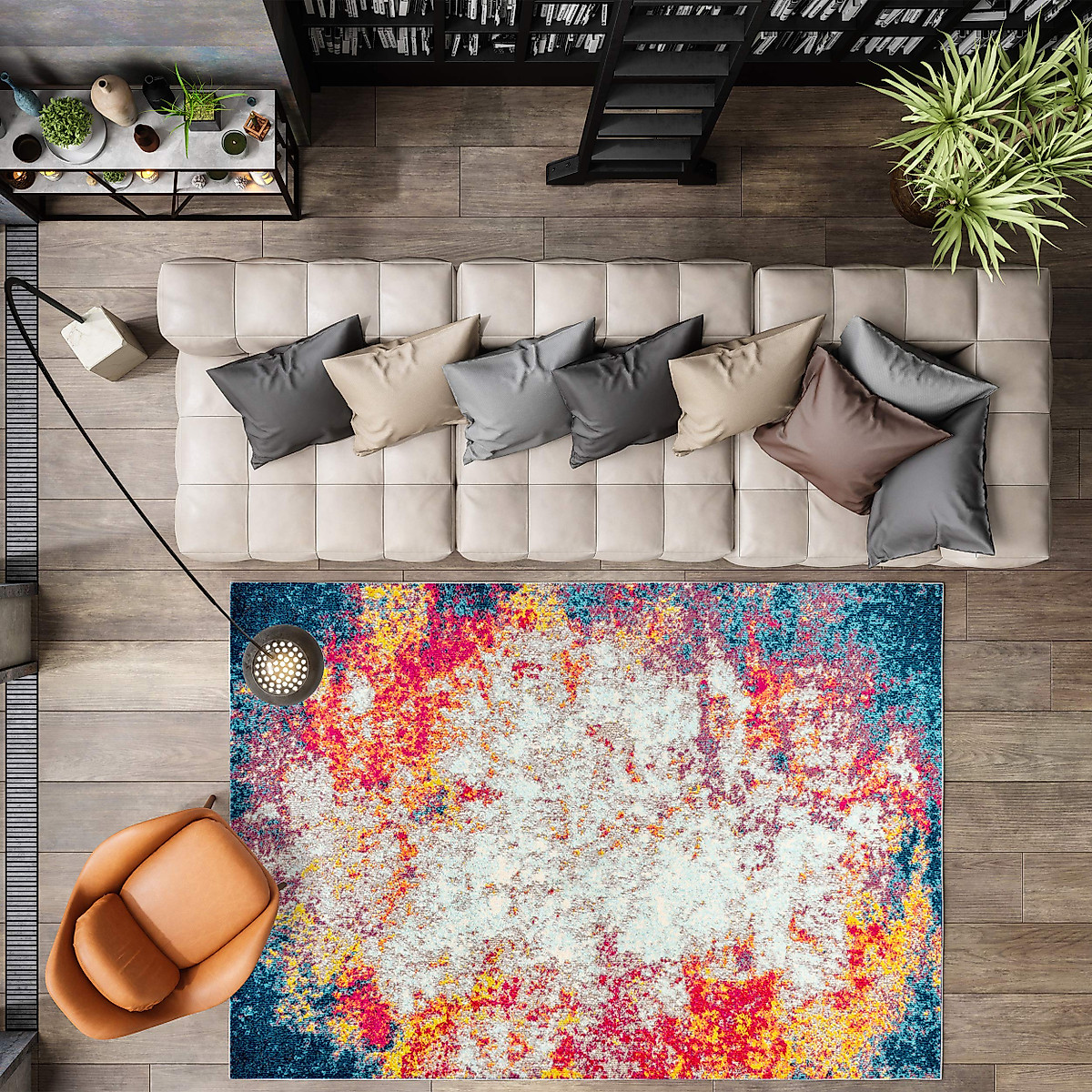 JONATHAN Y CTP107A-8 Contemporary POP Modern Abstract Cream/Blue 8 ft. x 10 ft. Area Rug Contemporary, Transitional, Bohemian, Perfect for Home, Living Room, Kitchen, Bedroom