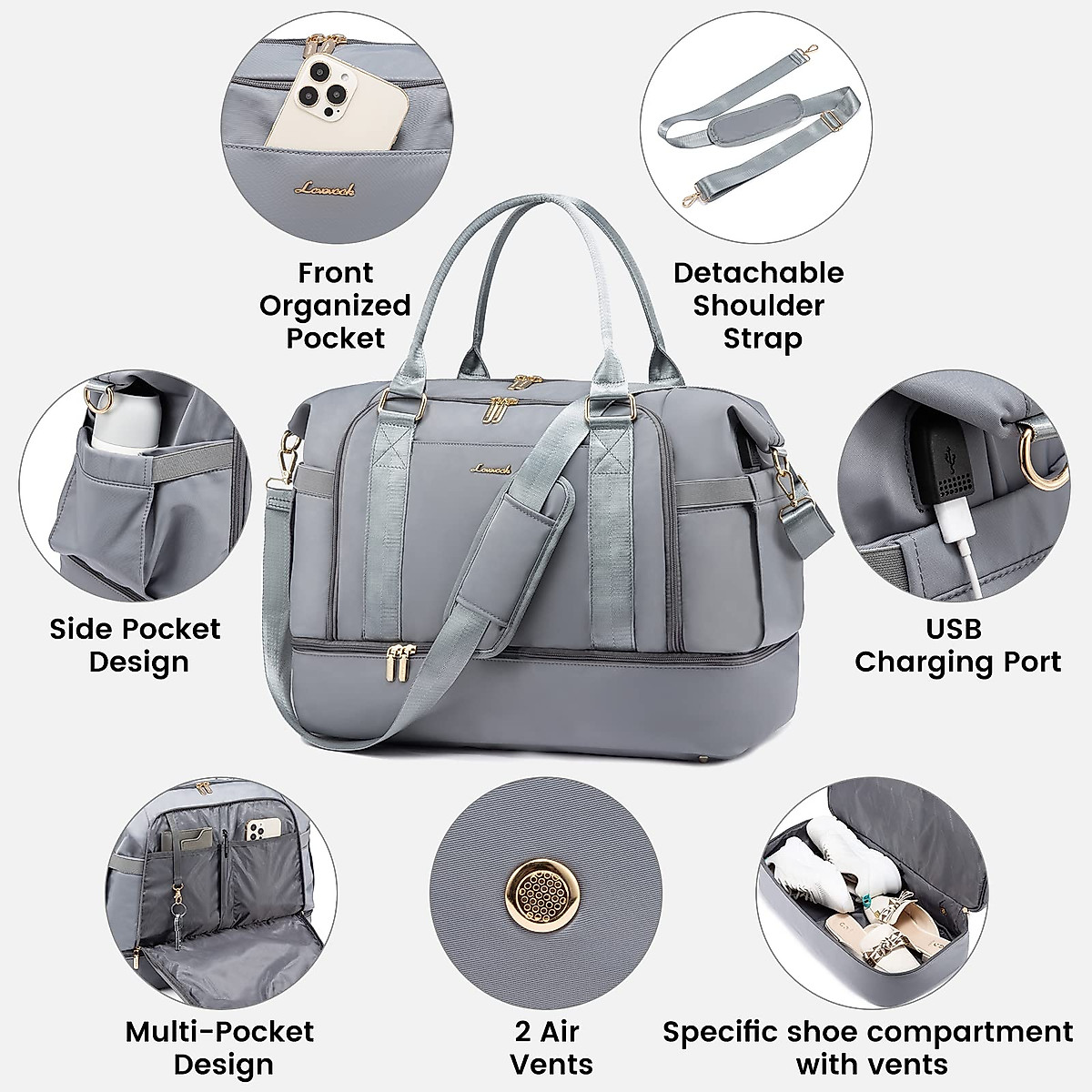 Gym Bag for Women LOVEVOOK Travel Duffel Bag with USB Charging Port,Weekender Bags for Women with Shoe Compartment,Carry on Overnight Bag with Toiletry Bag,Hospital Bags for Labor and Deliver