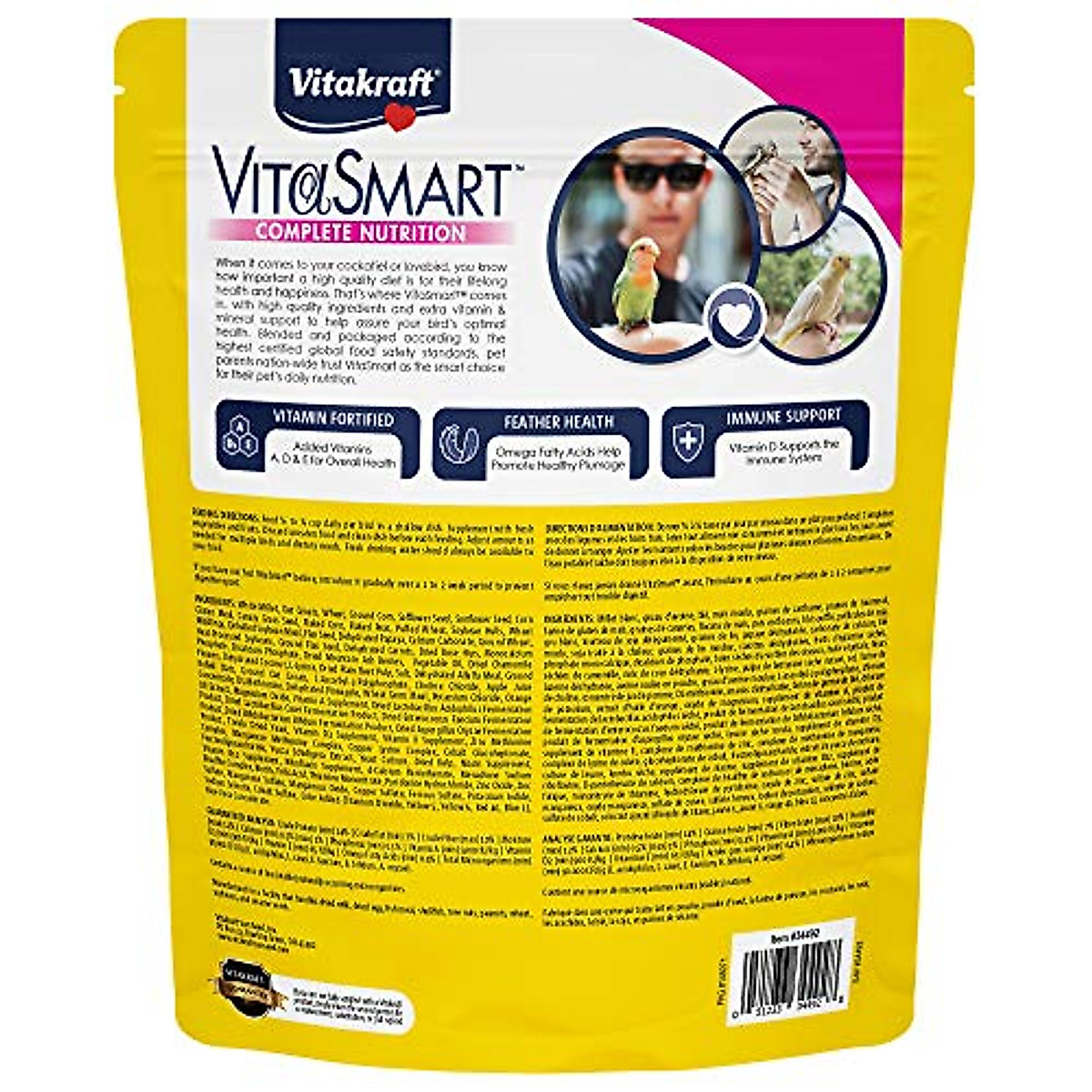 Vitakraft Vita Smart Gourmet Cockatiel and Lovebird Food - Vitamin-Fortified - Daily Pet Bird Food 4 Pound (Pack of 1)