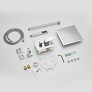 BWE 12 Inch Square Bathroom Luxury Rain Mixer Shower Combo Set Wall Mounted 2-Functions Rainfall Shower Head System Polished Chrome Shower Faucet Rough-in Valve Body and Trim Included