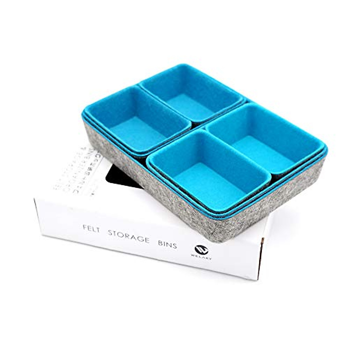 Welaxy Drawer organizers bins felt storage bin office organizer Shallow Small Desk organizer trays Draw dividers 7-piece (Turquoise)