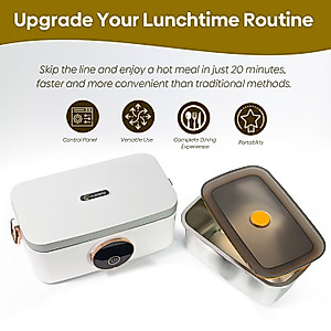 CURRENT Heated Electric Lunch Box, 60w 1L Capacity - Cordless Portable Lunch Box for Office, Car, and Outdoor Use - 158°F Heat, BPA Free Heated Lunch Box - Includes Insulated Bag and Black Cutlery Set