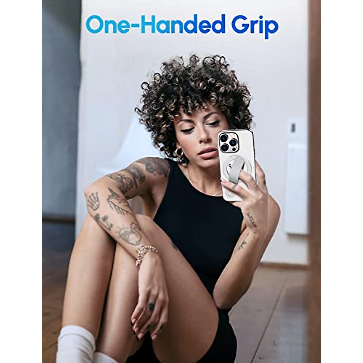 Miss Arts Magnetic Phone Grip for MagSafe, Phone Ring Holder Kickstand, Phone Loop Finger Holder for iPhone 14/14 Pro/14 Pro Max/14 Plus & iPhone 13/12 Series, Silver