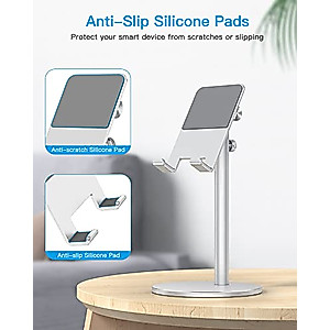 Cell Phone Stand, OMOTON Angle Height Adjustable Phone Holder, Aluminum Desktop Phone Dock for Desk, Compatible with iPhone 13/Mini/Pro/Max, All Smartphones and Tablets(4-11''), Silver