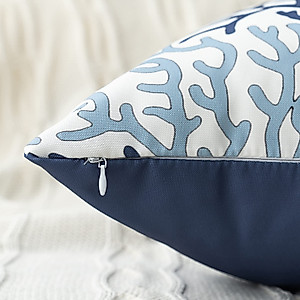 Tritard Nautical Coastal Throw Pillow Covers Set of 2 Decorative Outdoor Pillow Covers Waterproof Fabric Ocean Themed Beach Coral Print Pillowcases for Bedroom Living Room Patio Couch, 18" x 18", Blue