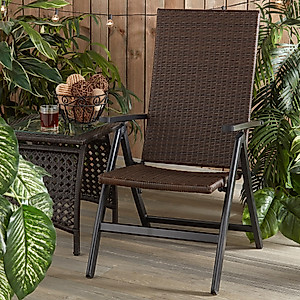 Greendale Home Fashions Outdoor Reclining Brown PE Wicker Folding Chair, No Cushion