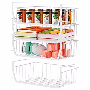 2 Pack Under Shelf Basket, Metal Wire Undershelf Storage Baskets for Cabinet Thickness Max 1.2 inch, Space Saving Hanging Organization for Cupboard Kitchen Counter Pantry Bookshelf, Chrome