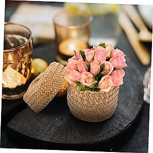 GANAZONO 2pcs Flower Box to Go Containers with Lids Mini Containers Wicker Storage Basket with Lid Woven Storage Box Wicker Storage Bins Round Woven Baskets Woven Storage Case Flower Basket