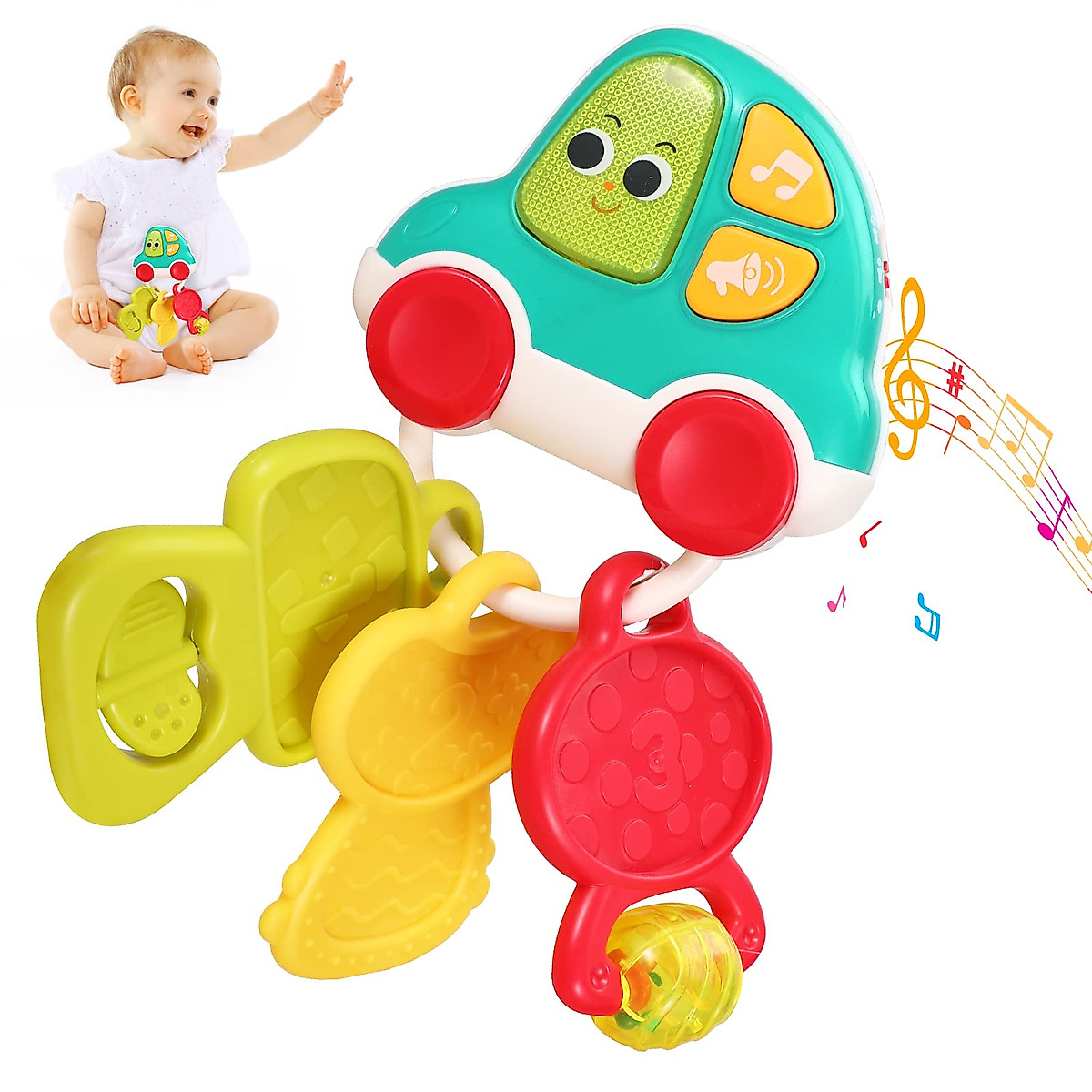 Zooawa Baby Toy Musical Car Key with Light and Sound, 9-12 Months for 1 2 3 4+ Year Old Boys Girls Gifts, Christmas Early Educational Learning Play Toy Smart Remote Key Toy for Kids Toddler Infants