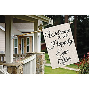 Newlyweds Gift Welcome To Our Happily Ever After House Flag Wedding Gift for Bride and Groom (Welcome Happily Ever After)