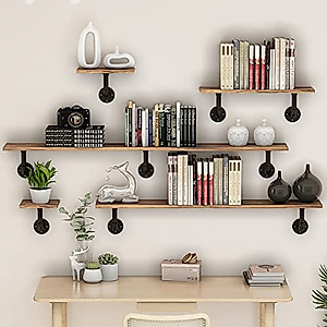 59 Inches Long Farmhouse Industrial Large Floating Reclaimed Wood Shelves for Wall Decor Set of 5 Hanging Storage Pipe Shelf Rustic Wood Wall Shelves for Bathroom, Living Room, Kitchen, Laundry Room