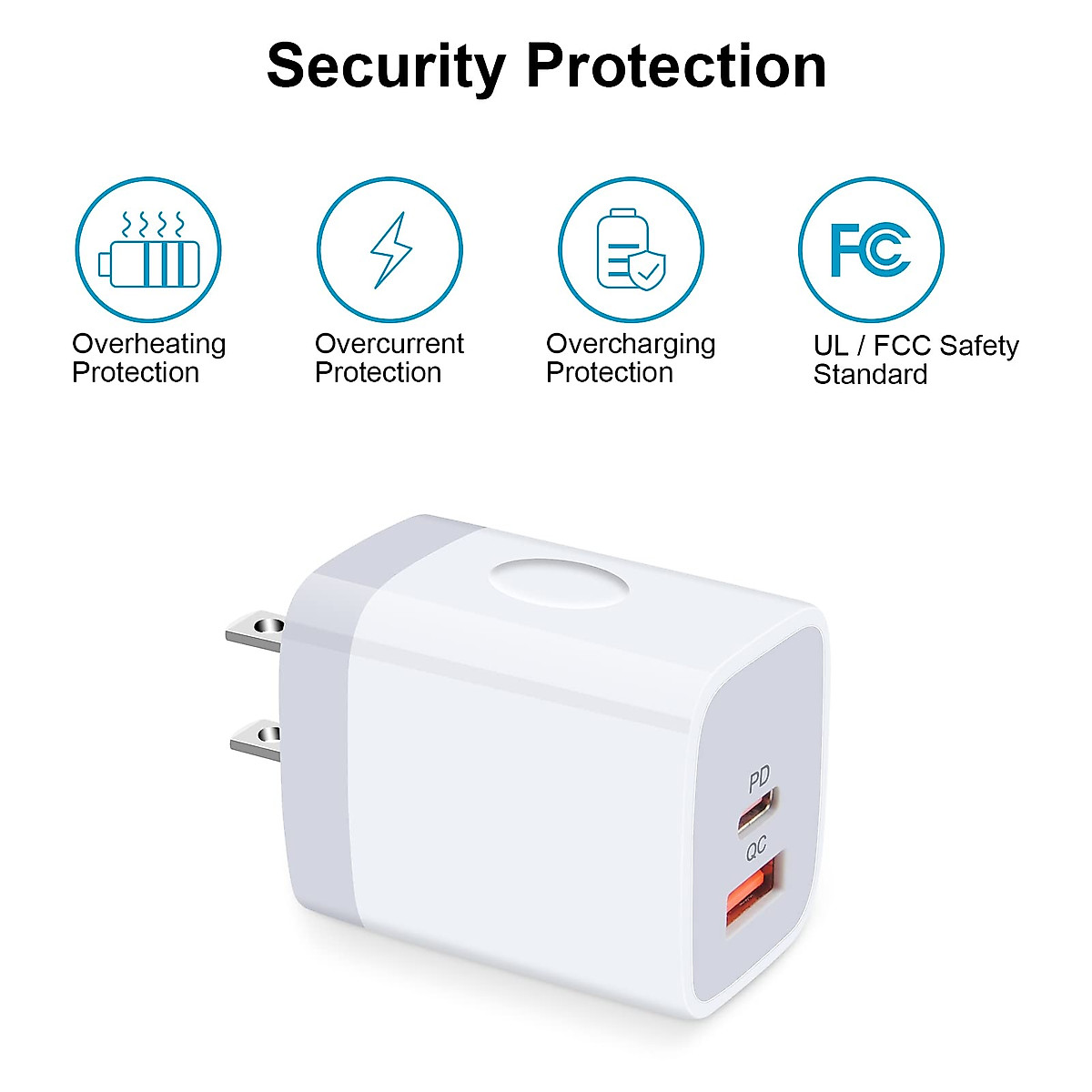 20W Dual Port USB C Fast Wall Charger Power Adapter for Samsung Galaxy S24 A15 A54 S23 S22 S21 S10 Plus Ultra, iPhone 15 14 13 12 11 Mini Pro Max, 2PC PD Type C Block Plug Box Charging Cube Base Brick