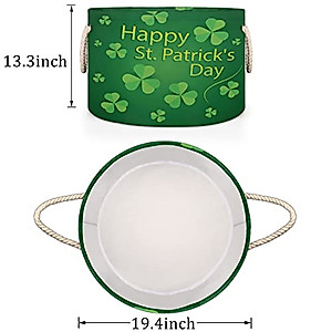 St. Patrick's Day Green Clover Leaves (3) Large Round Baskets for Storage Laundry Baskets with Handles Blanket Storage Basket for Bathroom Shelves Bins for Organizing Nursery Hamper Girl Boy