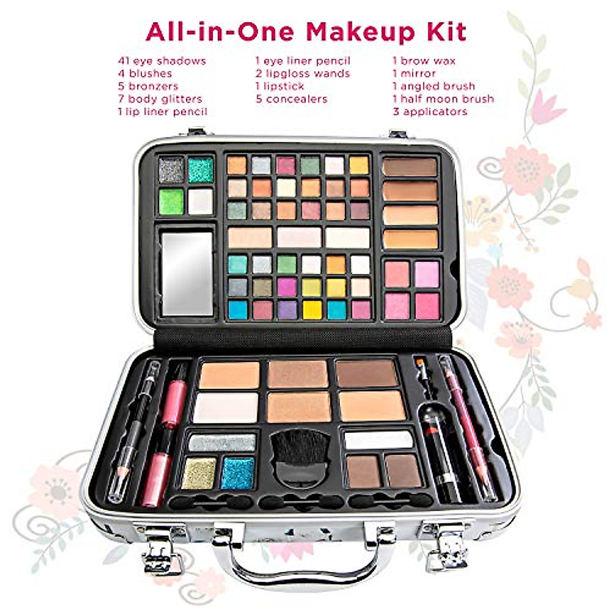 Vokai Makeup Kit Gift Set - 41 Eye Shadows, 7 Body Glitters, 1 Lip Liner Pencil, 1 Lipsticks, 4 Blushs, Eye liner pencil, 5 Concealers, 2 Lip Gloss, 5 Bronzers, Mirror