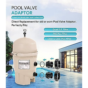 2 Pack 270100 Black Pool Valve Adaptor Replacement Kit for Quad D.E. Filter, FNS Plus Filter, Clean & Clear Plus Filter, Pool/Spa Cartridge Filter