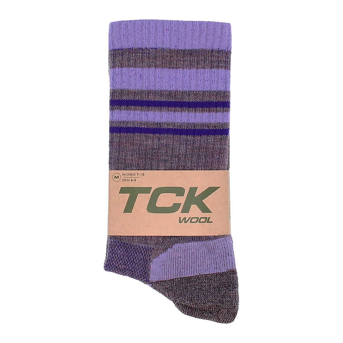 TCK Merino Wool Striped Crew Socks (Plum/Lavender, Medium)