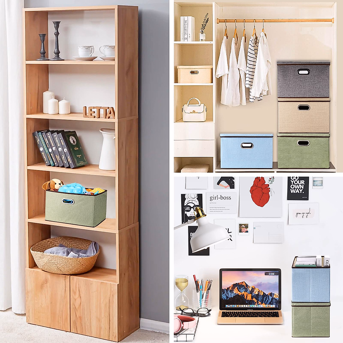 Fassave Foldable Storage Bins with Lids, 2 Packs Fabric Storage Container Basket Cube with Handles for Office, Bedroom, Closet (Large-2 Pack, Blue)