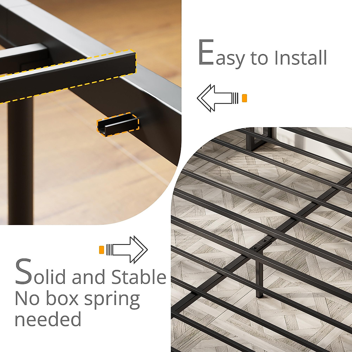 LIKIMIO Queen Bed Frame with 4 Storage Drawers, Platform Bed with Charged Headboard, Sturdy and Stable, No Noise, No Box Spring Needed, Easy to Install, Vintage Brown and Gray