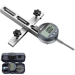Neoteck 0-1'' Digital Dial Indicator Table Saw Gauge Suitable for Table Saws with a Groove Width of 3/4" (19mm) or more for Aligning and Calibrating Work,Shop Machinery,Band Saw and Drill Press-Silver