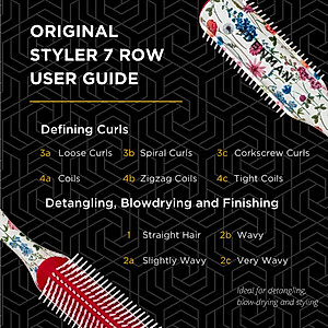 Denman Original Curl Definer & Styler 7 Row Hairbrush for Detangling, Separating, and Defining Curls, Curly Hairbrush - D3 Wild Flowers
