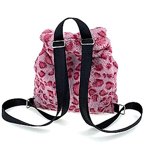 Mewcho 11” Y2k Bag Plush Backpack Small Cute Pink Blue Drawstring Leopard Fluffy Kawaii Purse Mini Backpack for Women Teen Girls (ONE-Leo-Pink)