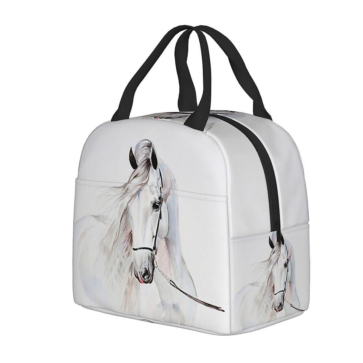 PrelerDIY Watercolor White Horse Lunch Box - Insulated Lunch Bags for Kids Boys Girls Reusable Lunch Tote Bags, Perfect for School/Camping/Hiking/Picnic/Beach/Travel
